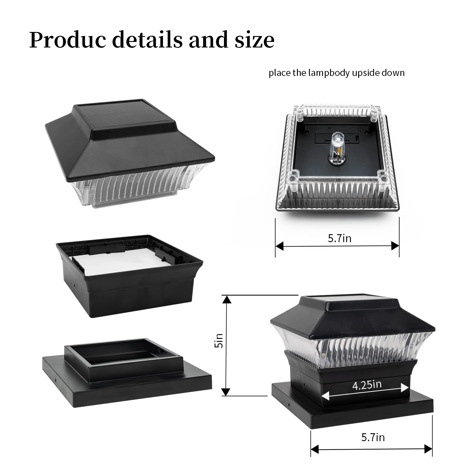 ONLSITY 25 Lumen Solar Post Cap Lights fit True 4"x4" & 5.5"x5.5" Post, High Brightness Filament LED, 3000K Warm White, Solar Powered Fence Deck Post Cap Lamp, Waterproof, White, 2 PK