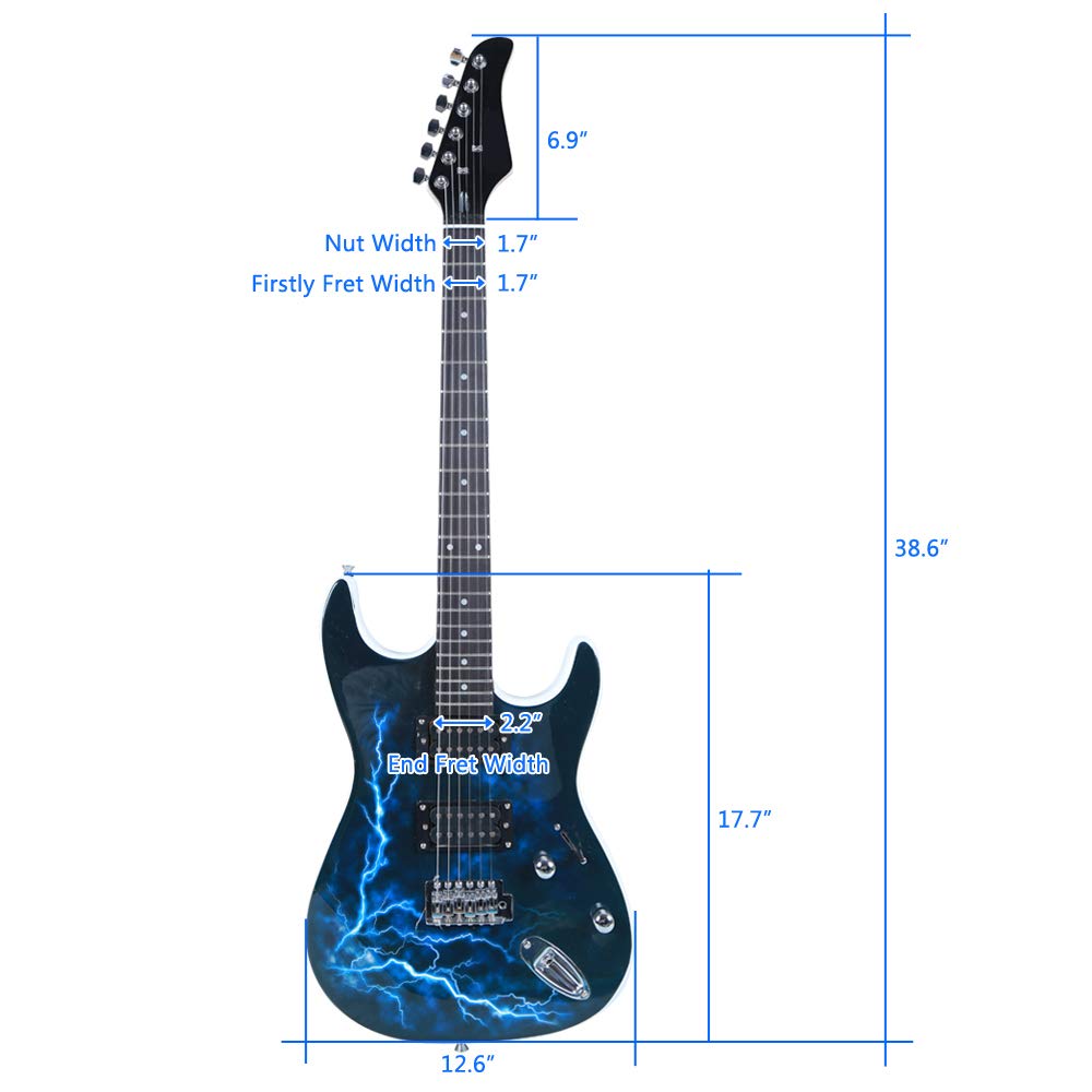 YUFUDE Electric Guitar Full Size 6 String with Strap, Guitar Bag, Power Cord,Plectrums (White)