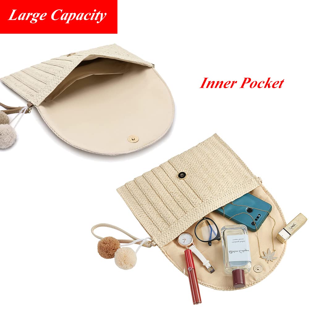 YDQUANI Straw Shoulder Bag Womens Straw Clutch Handbag Straw Crossbody Bag Summer Beach Woven Envelope Purse Wallet