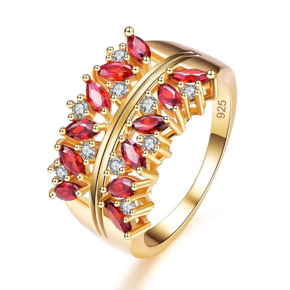 Psiroy Yellow Gold Plated Created Garnet Dainty Stacking Engagement Ring Band Size 8