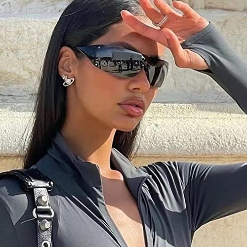 YAMEIZE Rimless Y2K Wrap Around Sunglasses for Women Men Oversized Fashion Shield Frameless Sun Glasses