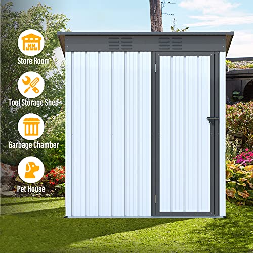 UBGO Outdoor Storage Shed, Galvanized Metal Garden Shed with Lockable Doors, Tool Storage Shed for Patio Lawn Backyard Trash Cans(5 x 3 FT)