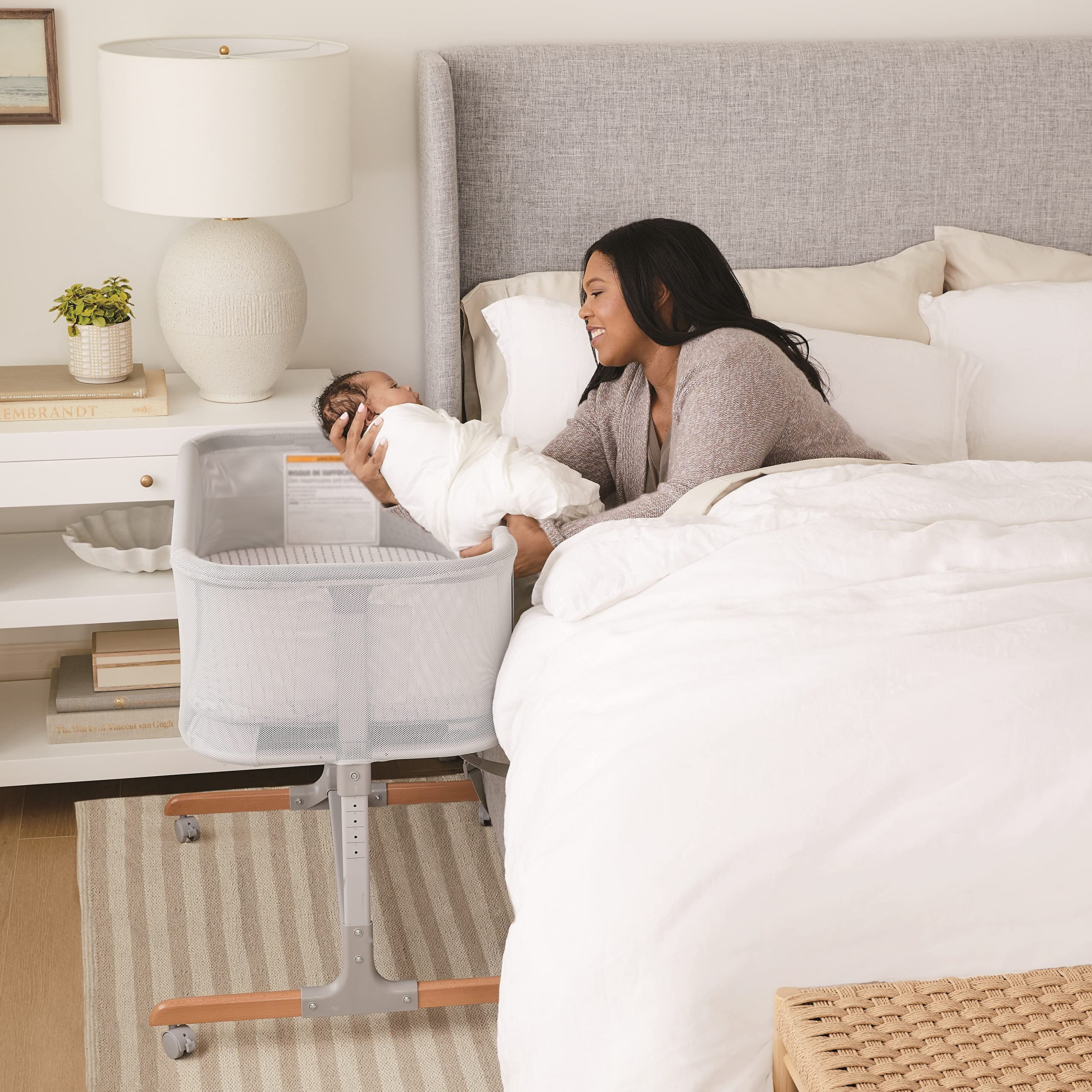 Skip Hop Cozy-Up 2-in-1 Bedside Sleeper Grey and White Clouds 100% Cotton Fitted Bassinet Sheet