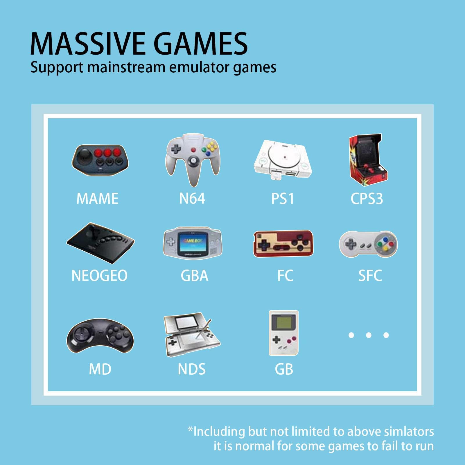 Yullhub POWKIDDY RGB20S Handheld Game Console, 3.5 Inch IPS Video Games Portable Retro Arcade with 128G TF Card Pre-Installed 20000 Games-Blue||16G+128G