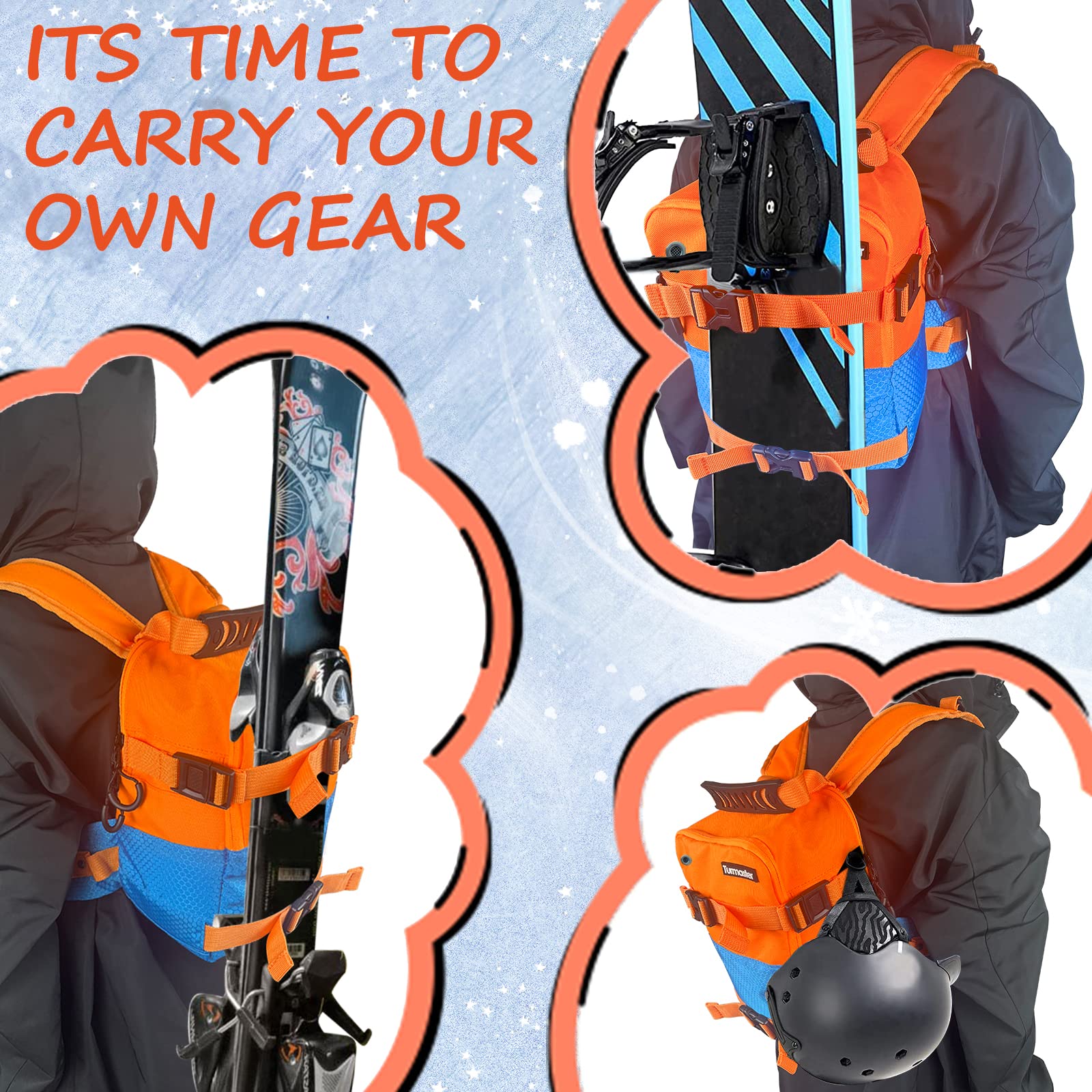 Turmaster Kids Ski and Snowboard Harness Trainer Backpack, Adjustable Ski Training Harness with Shock Absorbing Leashes for Kids Toddlers Beginners, Learn to Ski Safely & Speed Control, Orange