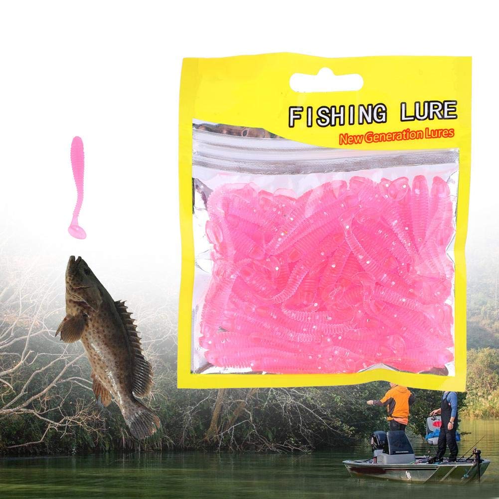 Summer Enjoyment Meiyya Lures Baits, 50PCS 5cm Soft Plastic Fishing Lures T-Tail Grub Worm Baits Fish Tackle Accessory(Pink)