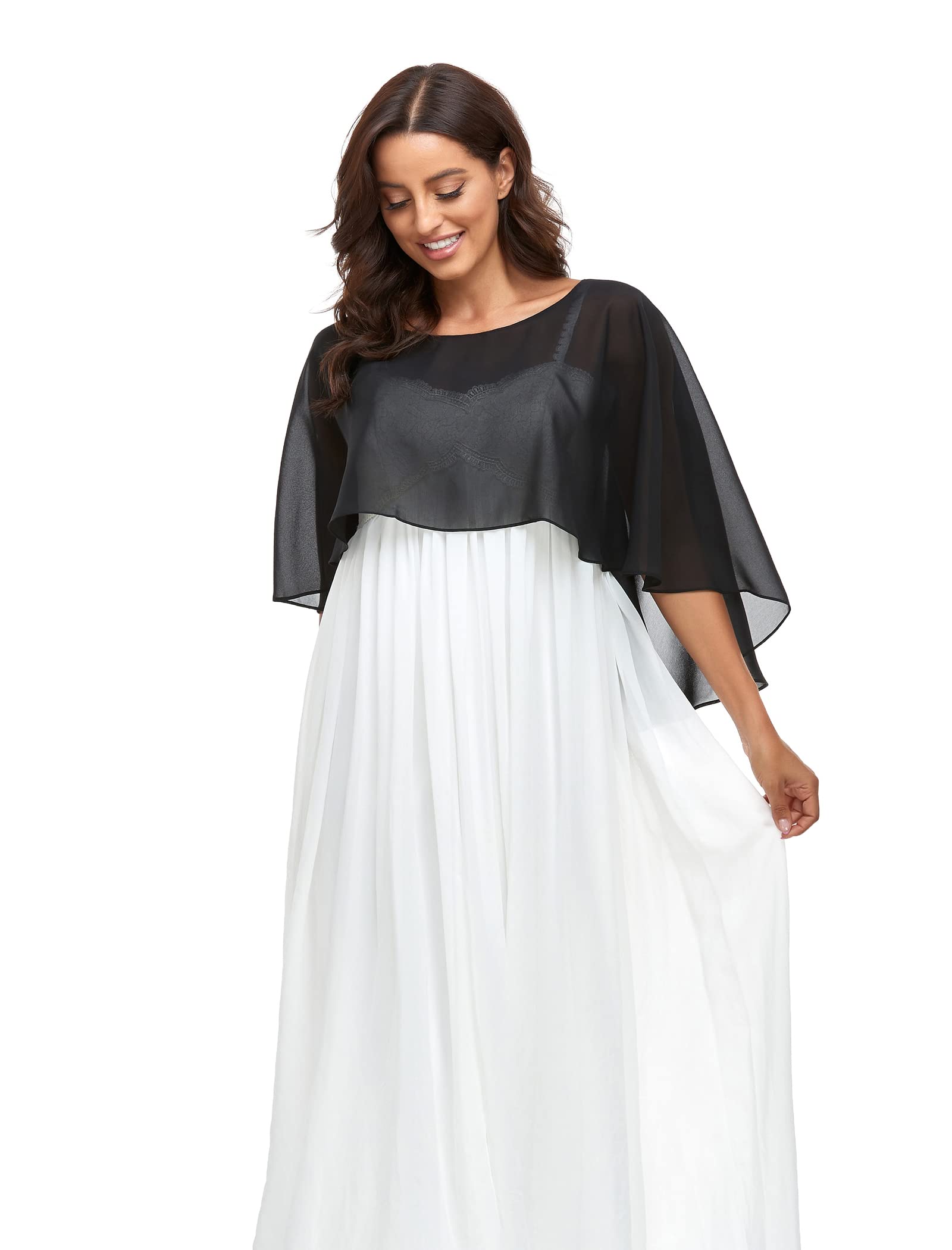 Pukguro Sheer Shawls and Wraps for Evening Chiffon Capes for Women Wedding Cover Up Black