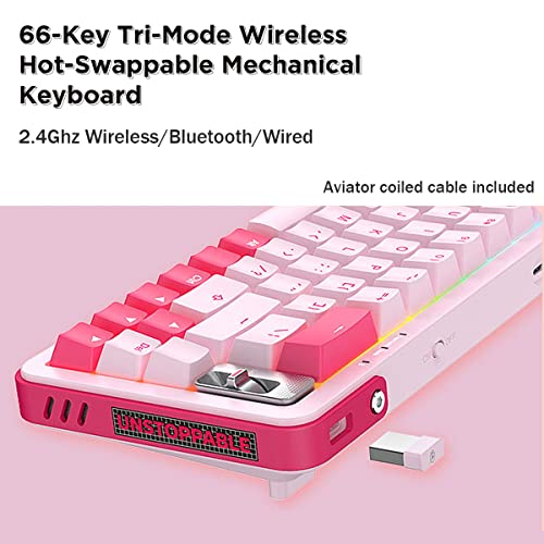 YUNZII Y68 65% Hot Swappable Wireless Mechanical Keyboard with RGB Backlight, Double Shot PBT Keycaps for Gamers/Mac/Win (Gateron Pro Red,Y68 Pink)