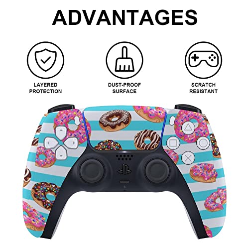 Yummy Donuts on Striped Full Protective Skin Cover Design Wrap Decal Sticker Compatible with PS5 Digital Edition Console and Controller