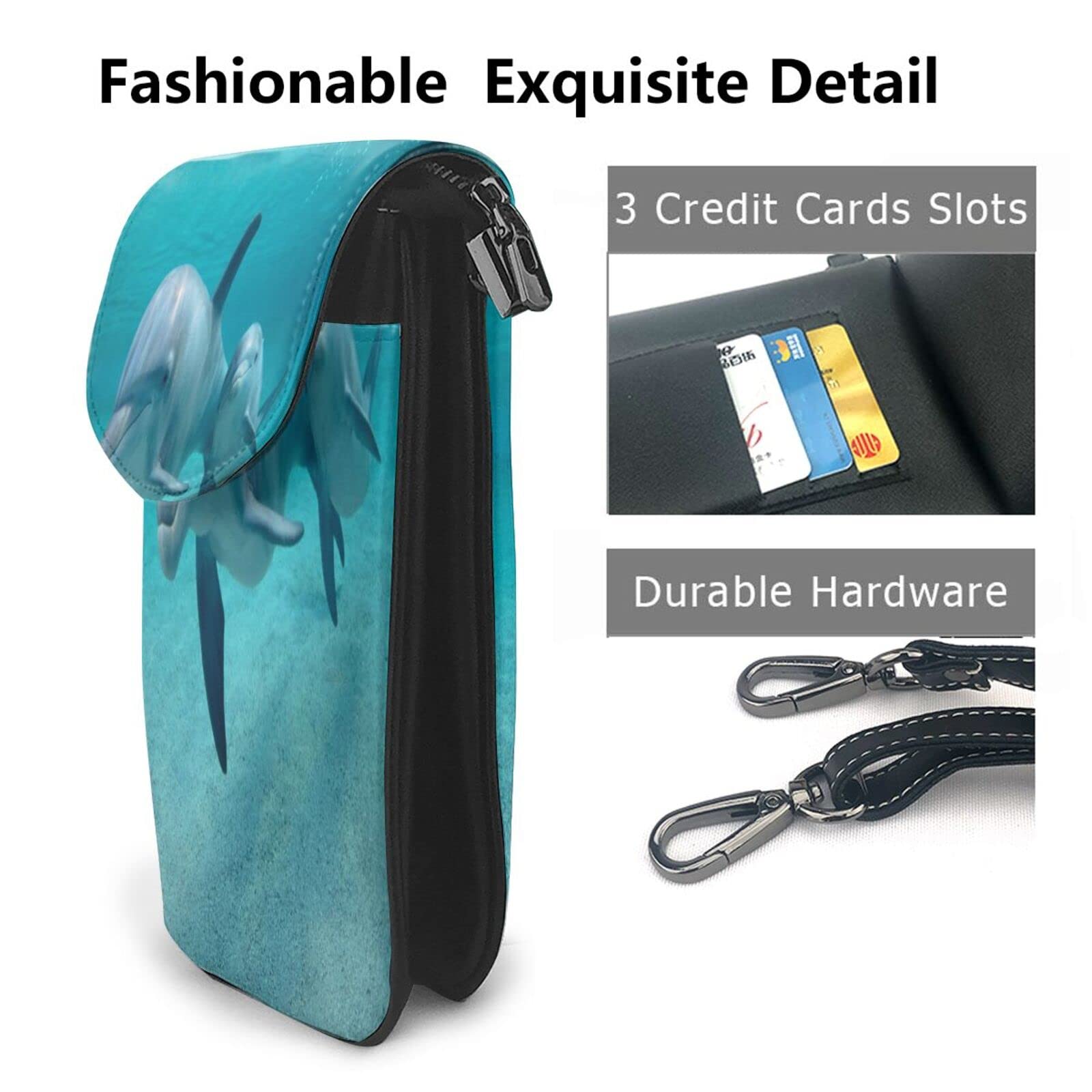 Women Cell Phone Purse Leather Crossbody Bag-Funny Dolphins Mini Shoulder Bag Card Holder Wallet