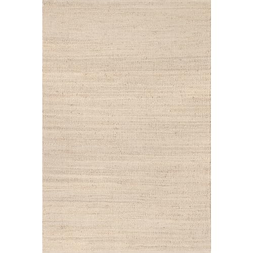 nuLOOM 5x8 Elfriede Jute & Cotton Hand Woven Area Rug, Natural, Solid Rustic Farmhouse Style, Weaved Design, Natural Fiber, For Bedroom, Living Room, Dining Room, Hallway, Office, Entryway