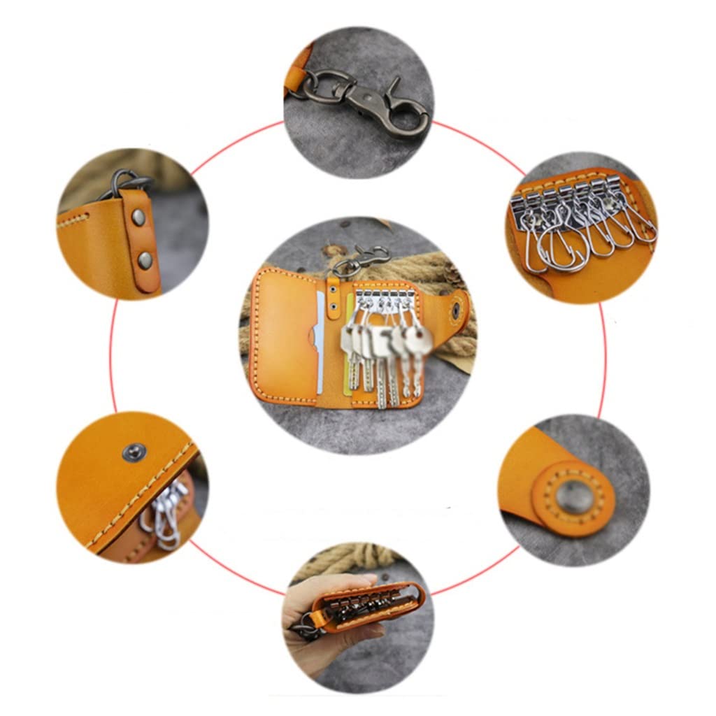 WENLII Leather Key Wallet Men Retro Key Holder Women Keys Case