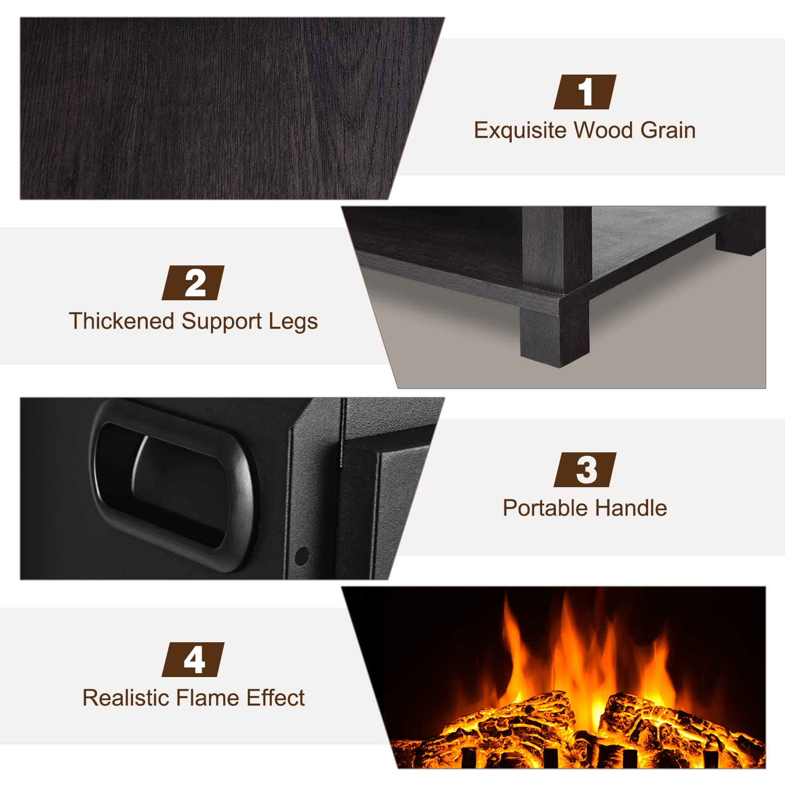 Tangkula Fireplace TV Stand for 65 inches TV, with 18 inches 1500W Recessed Electric Fireplace with 7 Flame Setting & Remote Control,Faux Fireplace TV Stand