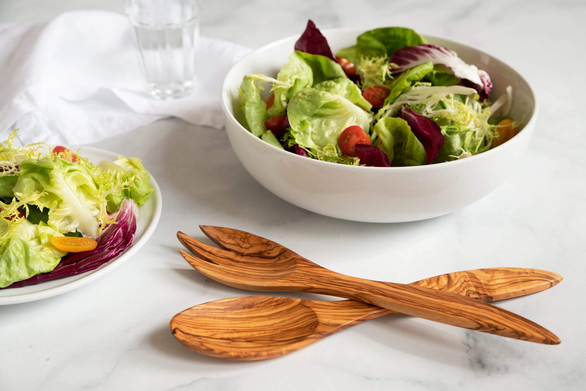 Tramanto Olive Wooden Salad Servers Set, 12 inch Tuscan Design