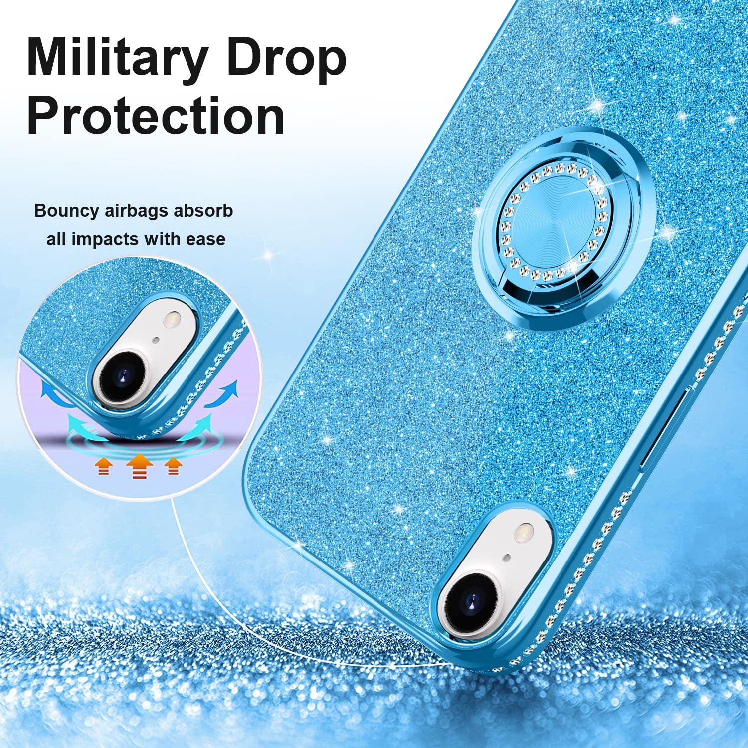 Thomo Compatible with iPhone XR Glitter Case 6.1 Inch, Slim Shockproof Cute Diamond Phone Case with Ring Holder Bling iPhone XR Case for Women Girls-Purple