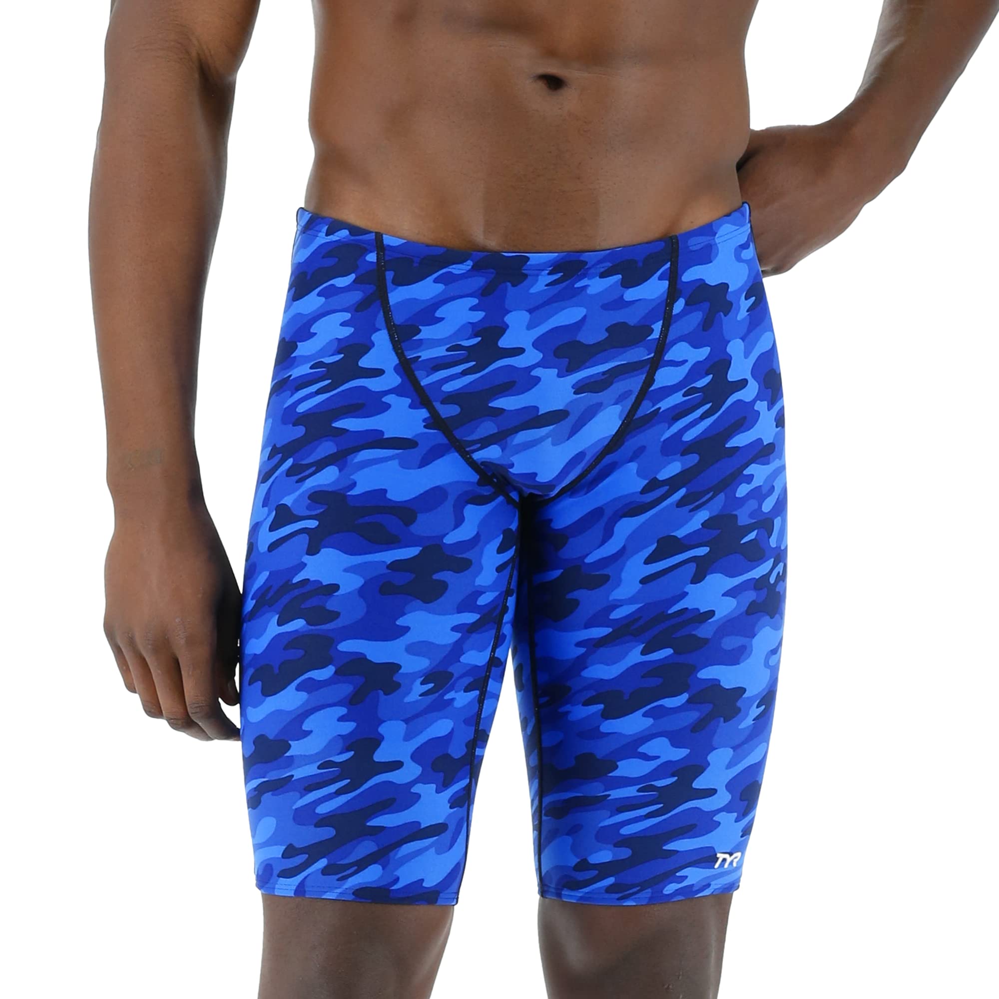 TYR Men's Standard Durafast Elite Athletic Jammer Swimsuit, Blue Camo, 28