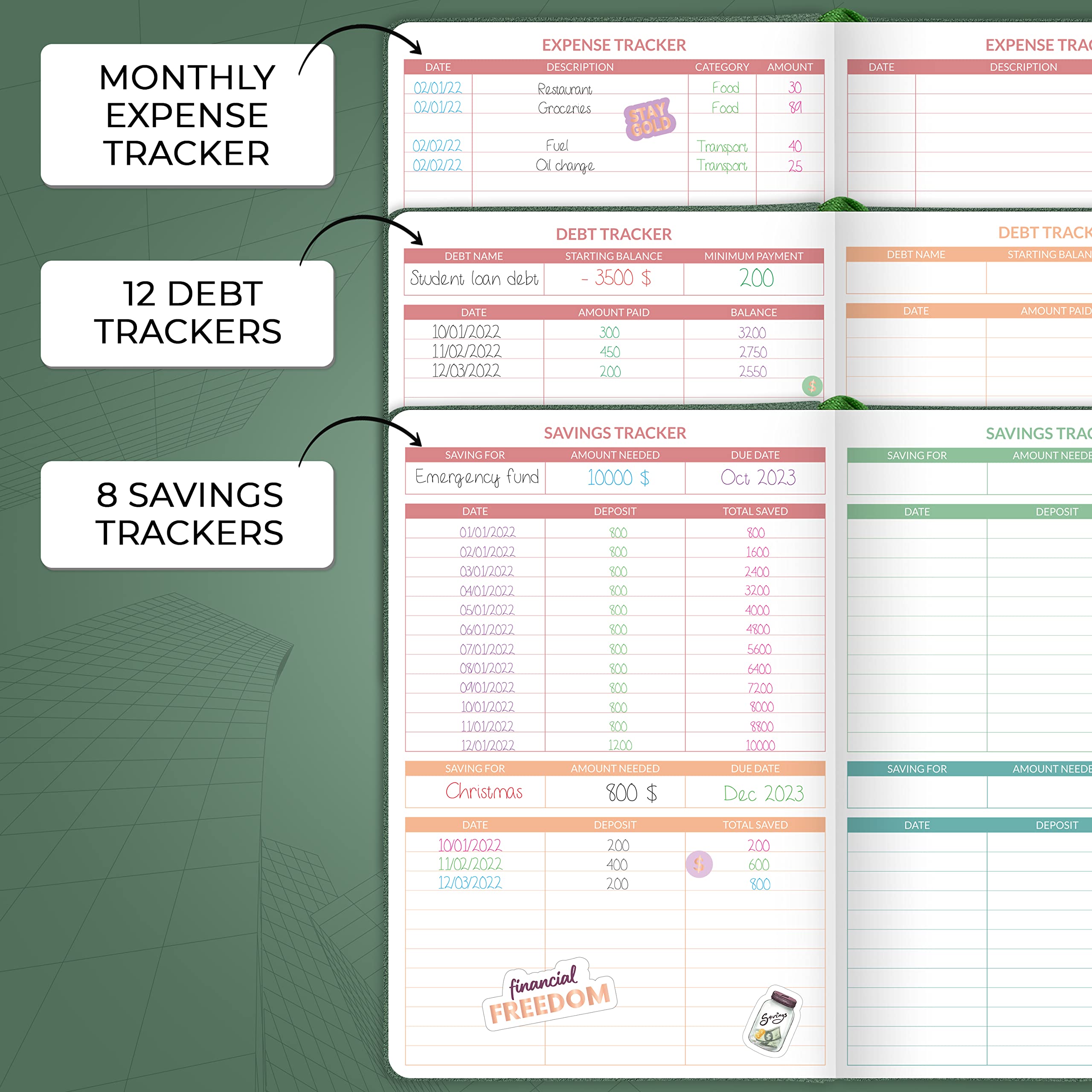 Skyline Budget Planner – Undated Monthly Budgeting Book & Money Expense Tracker – Financial Notebook to Track Personal & Household Finances – Simple Budget Journal – A5 Size, Hardcover (Dark Green)