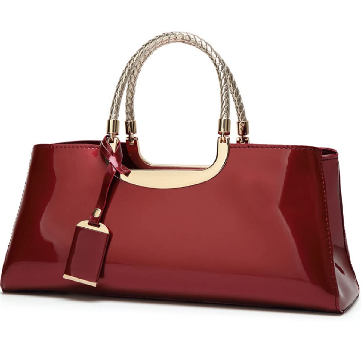 YAQUNICER Top-handle Handbags Purse Tote for Women Patent PU Satchel Gloss Wedding Shoulder Crossbody Bag-Wine