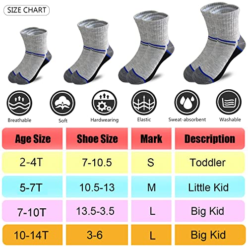 Tsmollyu Boys Socks 15 Pairs Half Cushioned Cotton Athletic Socks For Big Little Kids 2-14 Years(7-10 Years)