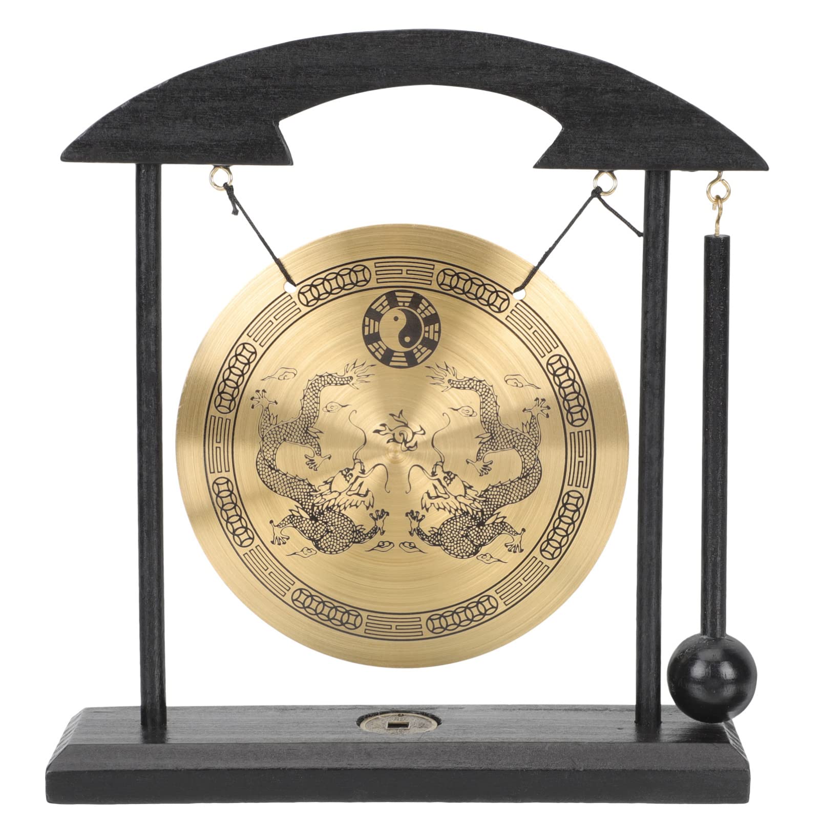 Yardwe Chinese Gong with Stand Gong Vintage Zen Table Gong Taiji Symbol Feng Shui Meditation Desk Bell Asian Gong Bell for Home Decoration