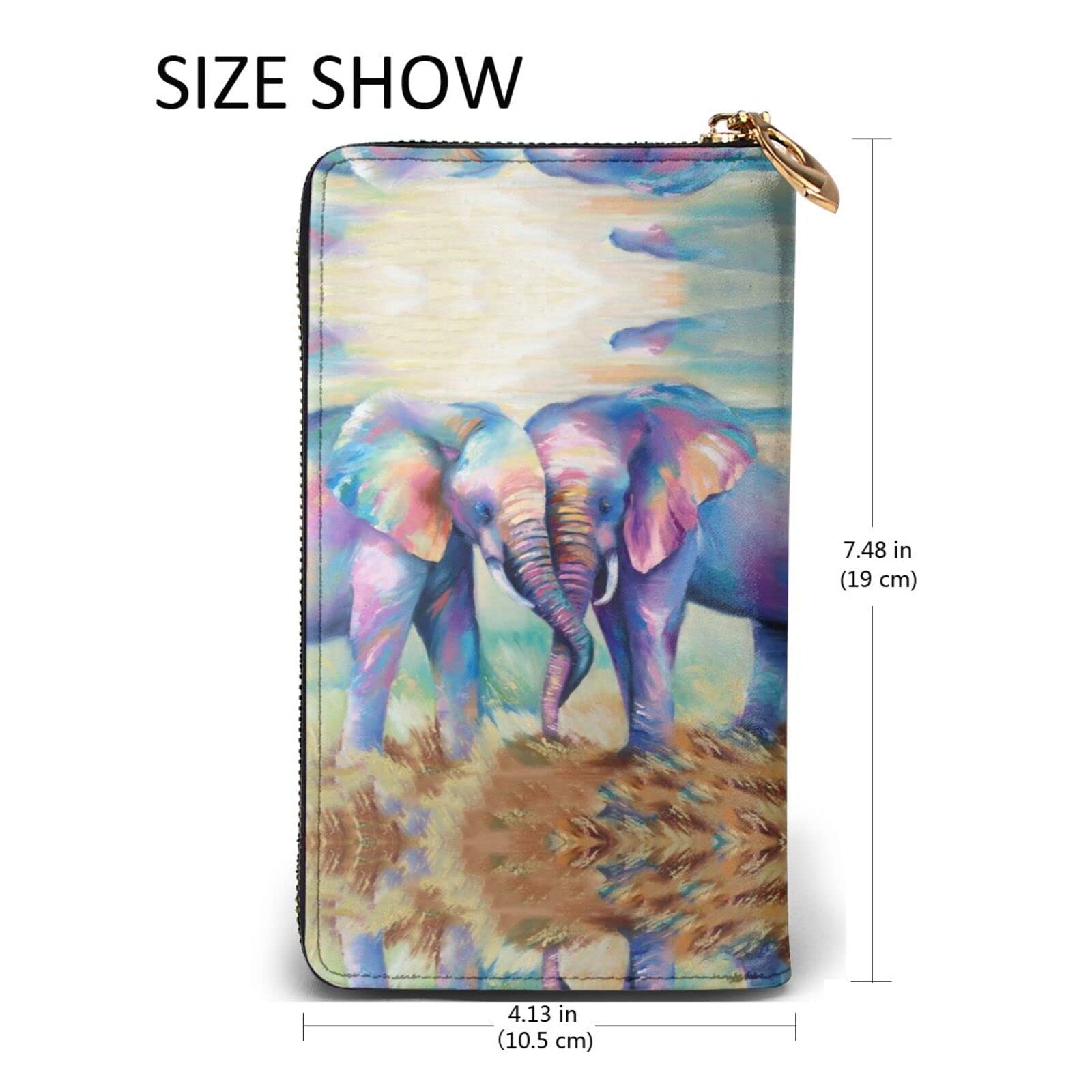 Two Colorful Elephants Women'S Leather Long Clutch Wallet :>> 7.48x4.13 Inch Comfortable, Lightweight, Waterproof, Durable.