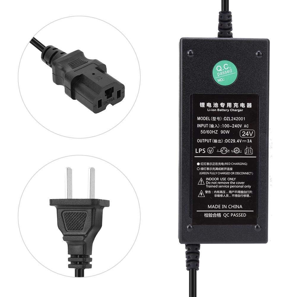 REOUG Scooter Charger,24V 20A Plastic Portable Lithium Battery Charger for Electric Scooter Bicycle Output DC29.4V 3A US Plug 100-240V()