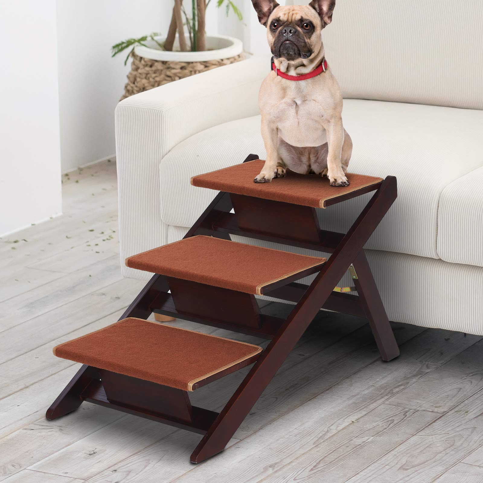 PawHut Wooden 2-in-1 Portable Folding Safety Pet Stairs/Ramp for Dogs and Cats