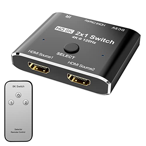 YIWENTEC HDMI 2.1 8K Switch Directional 2in 1out with Remote Control 8K@60Hz 4K@120Hz Converter High Speed 48Gbps Compatible with Xbox PS5 Projectors Monitors