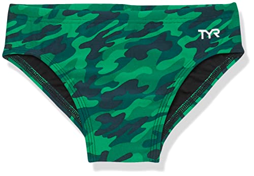 TYR Boys' Standard Durafast Elite Racer Brief Swimsuit, Green Camo, 22