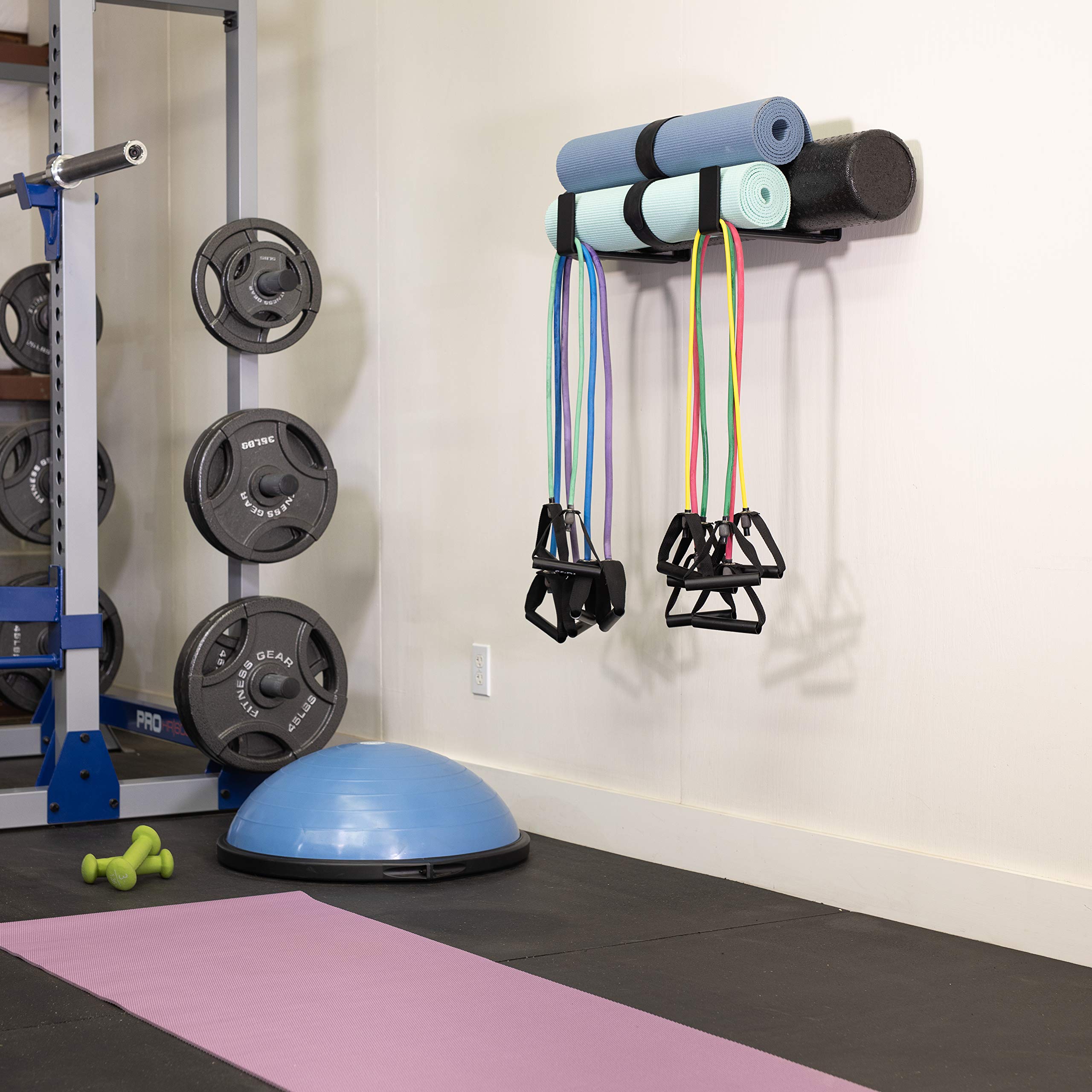StoreYourBoard Yoga Mat Storage Rack, X-Large, Foam Roller Wall Hooks, 3 Exercise Mats, Fitness Gear Organizer