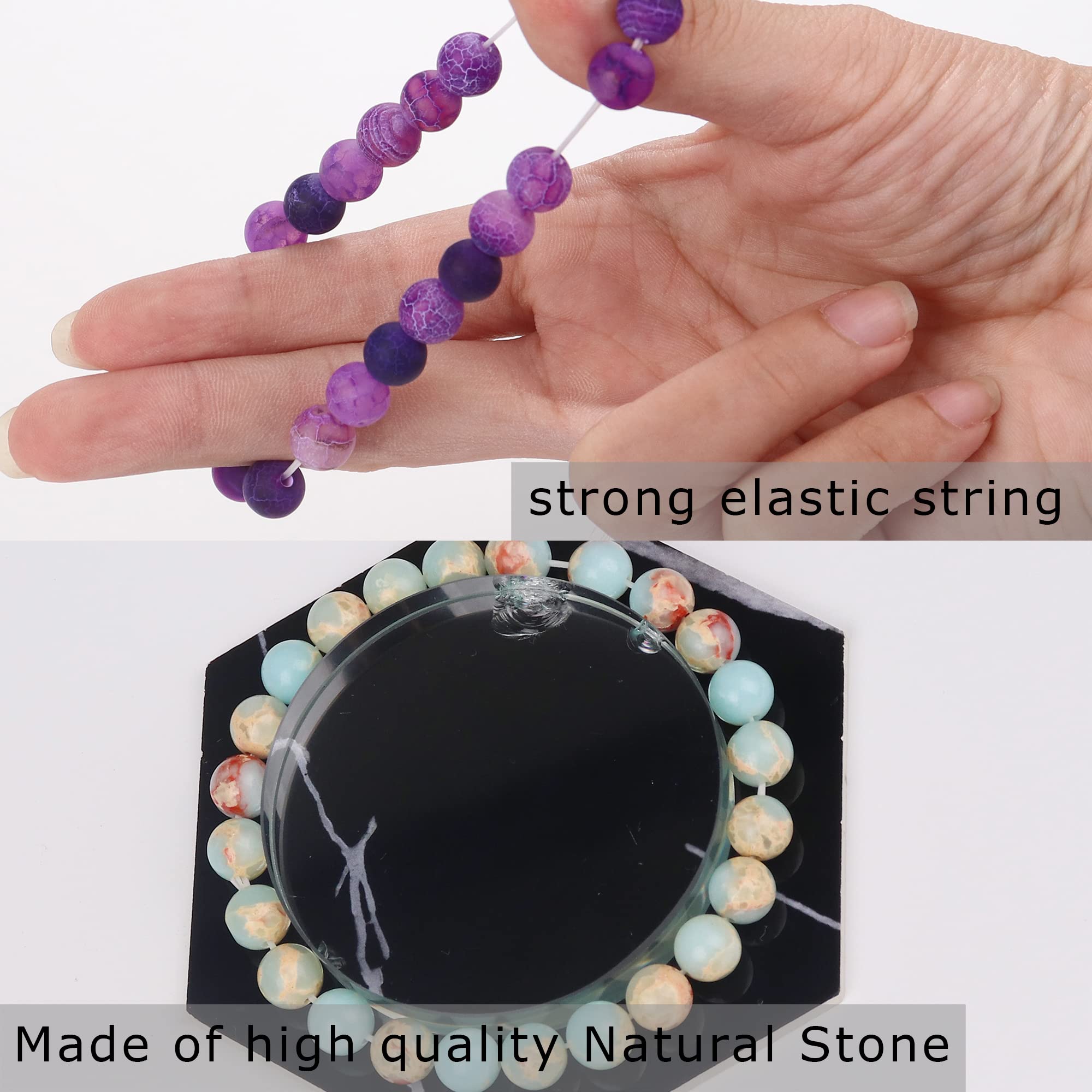 UBGICIG 12Pcs Beaded Crystal Bracelets for Women Men Semi-Precious Gemstones Bracelets 8MM Round Bead Bracelet Adjustable Stackable Healing Stretch Bracelets Pack