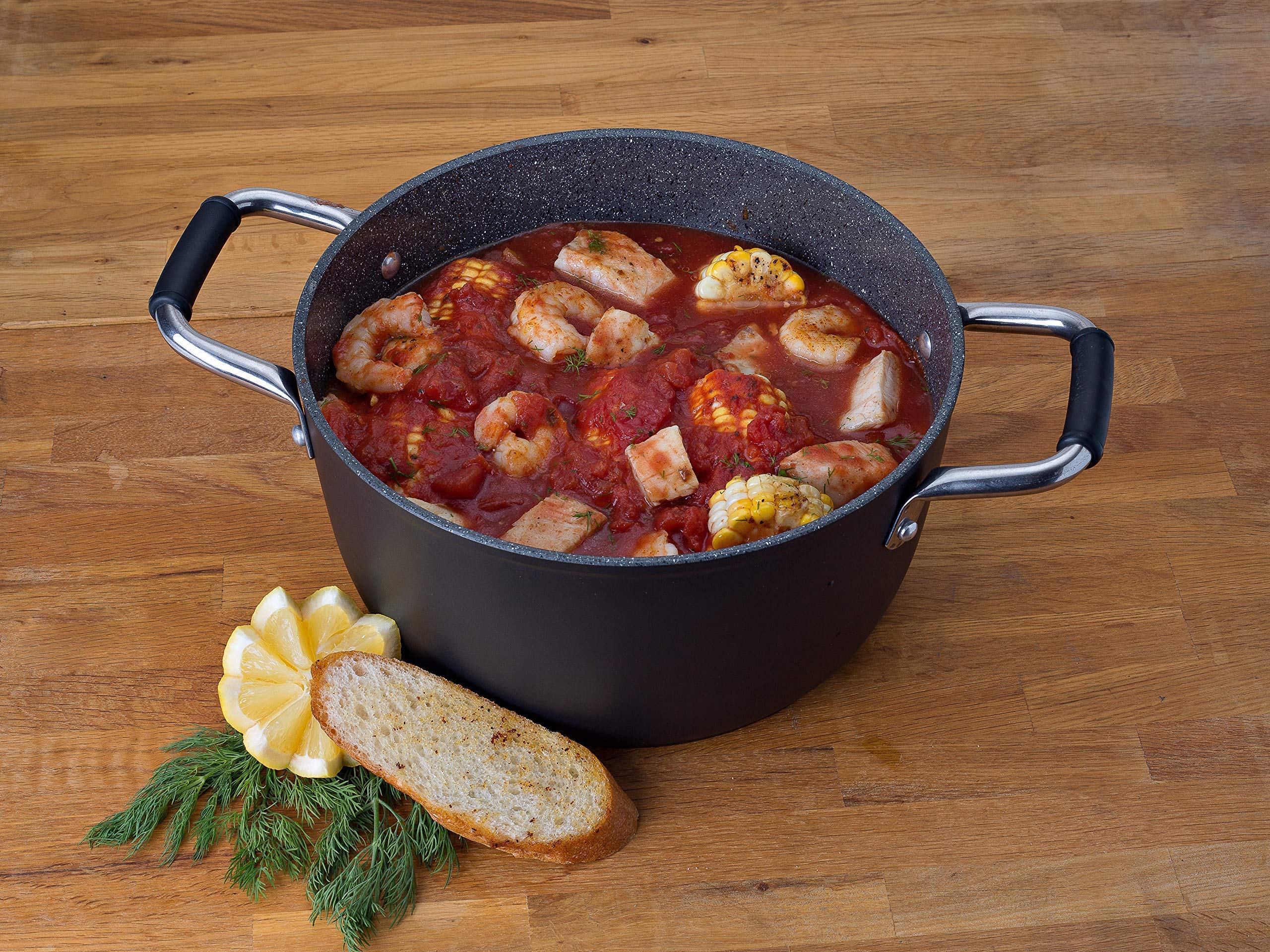 Vesuvio Ceramic Coated Nonstick Cookware, 3-Pack Bundle: Frying Pan, 9.5 Inch | 3 Quart Nonstick Sauce Pan with Oven Safe Glass Lid | 5 Quart Dutch Oven Stock Pot with Oven Safe Glass Lid