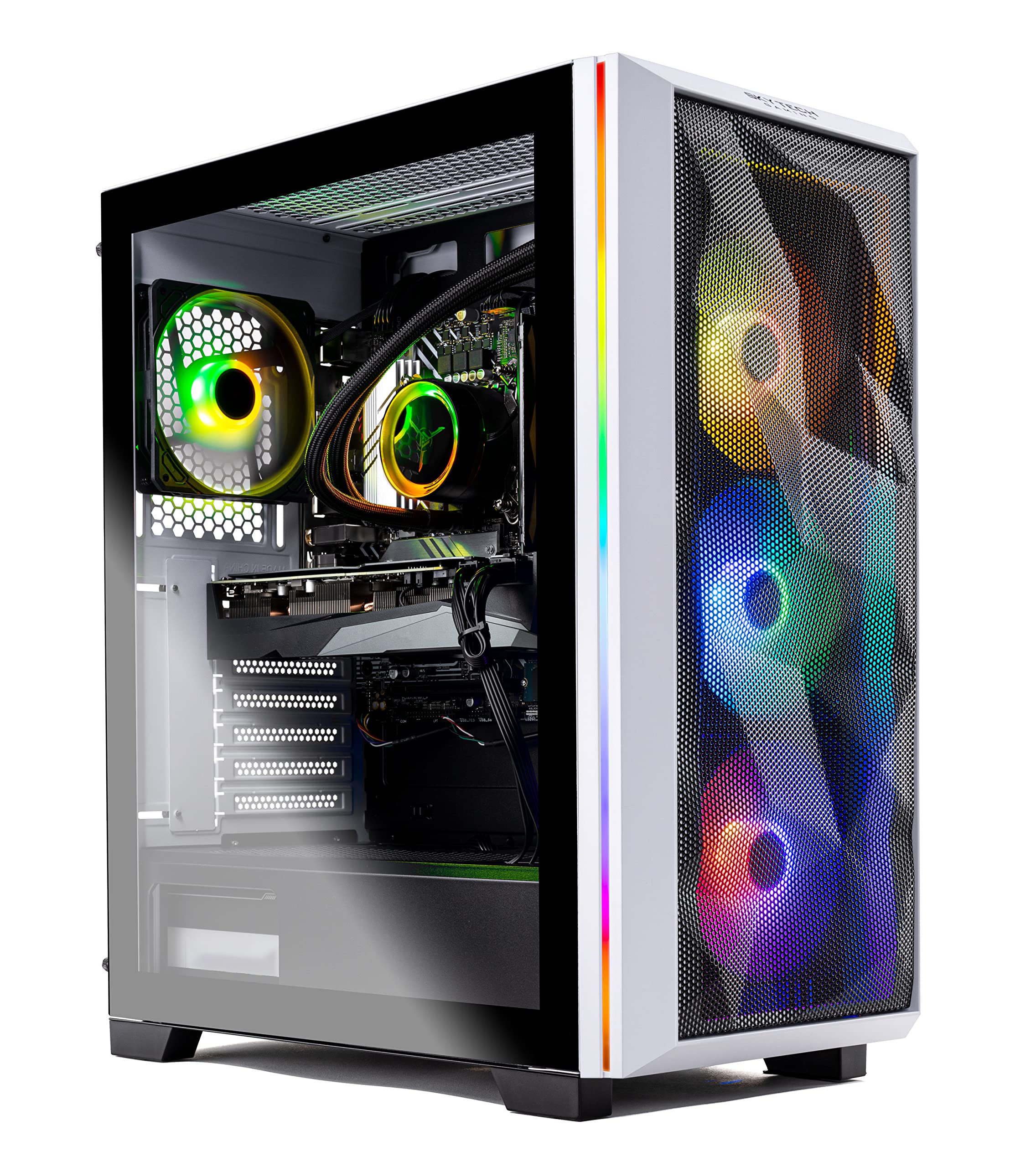 Skytech Gaming Chronos Gaming PC Desktop – Intel Core i7 12700F 2.1 GHz, NVIDIA RTX 4070, 1TB NVME SSD, 16GB DDR4 RAM 3200, 750W Gold PSU, 240mm AIO, 11AC Wi-Fi, Windows 11 Home 64-bit,White