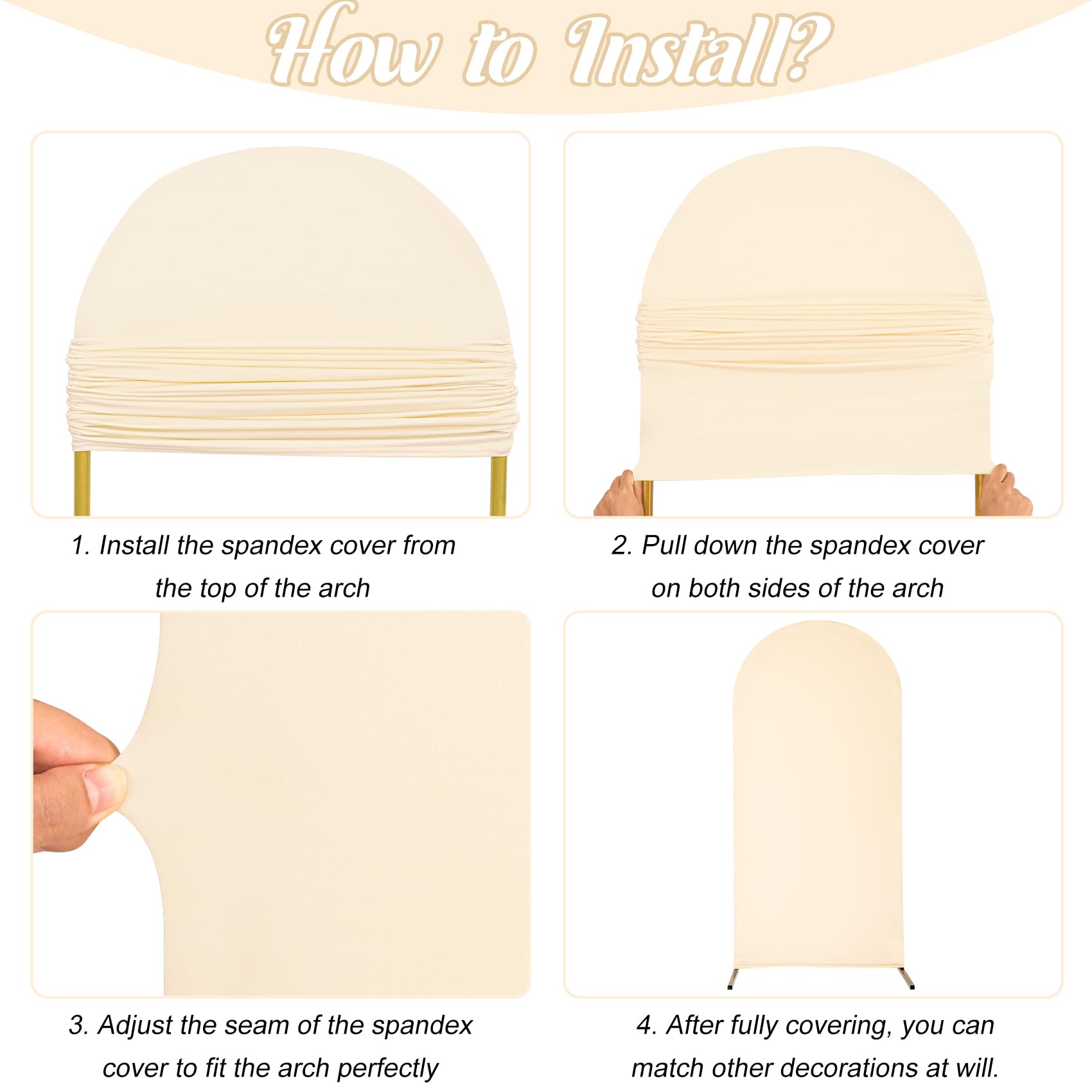 Spandex Fitted Wedding Arch Cover 7.2FT Beige Arch Backdrop Cover, Round Top Chiara Backdrop Stand Covers for Wedding Birthday Party Baby Shower Banquet Arch Decoration (Beige, 7.2FT)