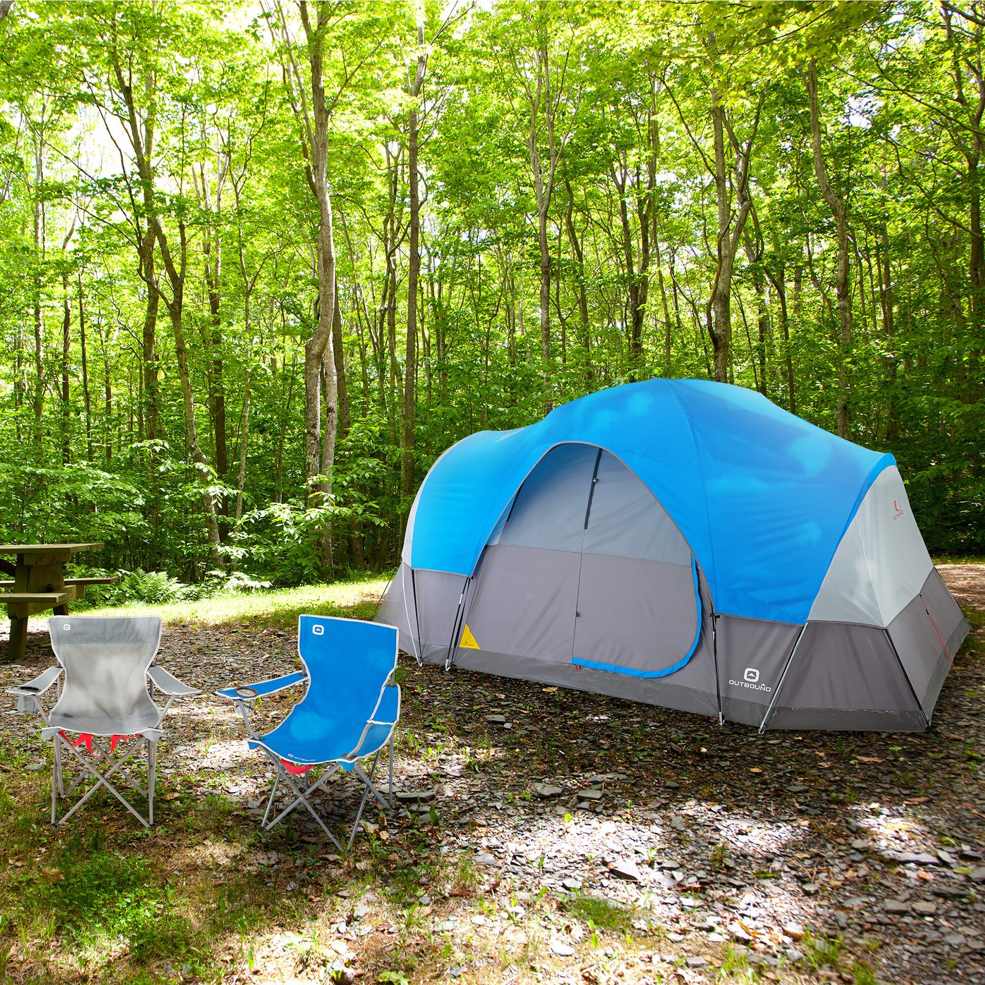 Outbound Dome Tent for Camping with Carry Bag and Rainfly | Perfect for Backpacking or The Beach | 8 & 12 Person | Blue