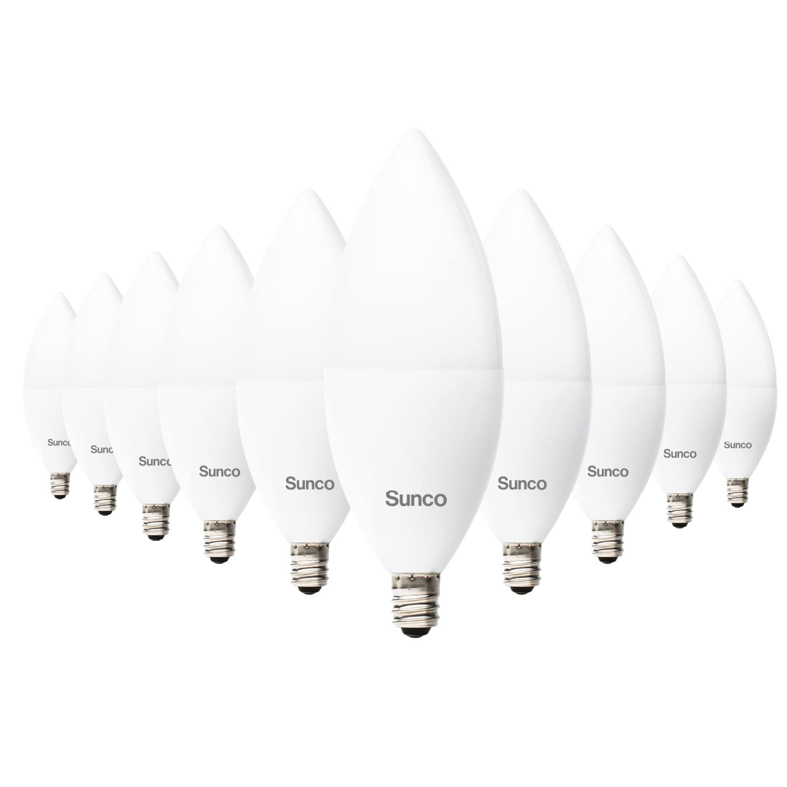 Sunco 10 Pack Dusk to Dawn Light Bulbs Outdoor Light Sensing B11 LED Candelabra Bulb, Photocell Sensor, 5W=40W, 6000K Daylight Deluxe, 450 LM E12 Base Frosted, Decorative Light for Sconces–UL