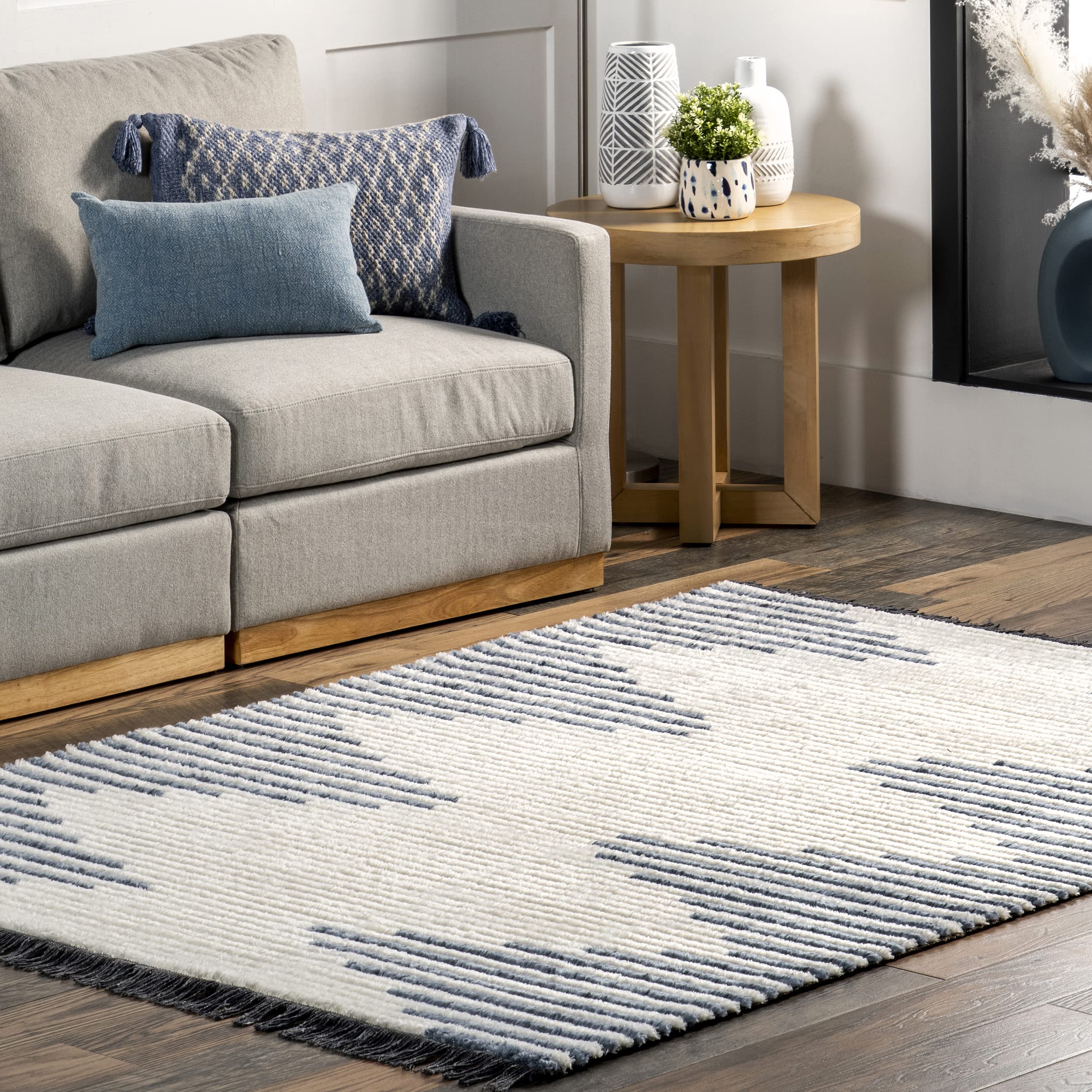 nuLOOM Morgan Contemporary Shag Fringe Area Rug, 8x10, Blue