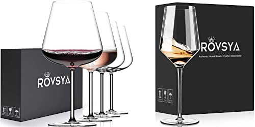 ROVSYA Red Wine Glasses Set of 4-28oz Large Wine Glasses Hand Blown Crystal-Clearer,Lighter for Wine Tasting, Gift Packaging for Wedding, Anniversary, Father's Day, Birthday