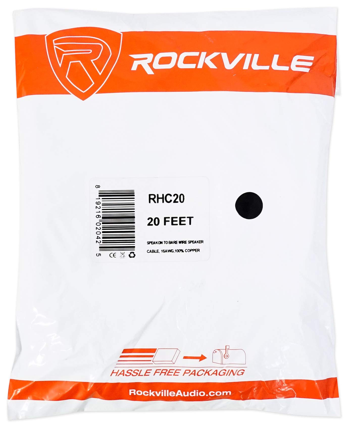 Rockville RHC20 20 Foot Speakon to Bare Wire Speaker Cable,16 Gauge,100% Copper,Black