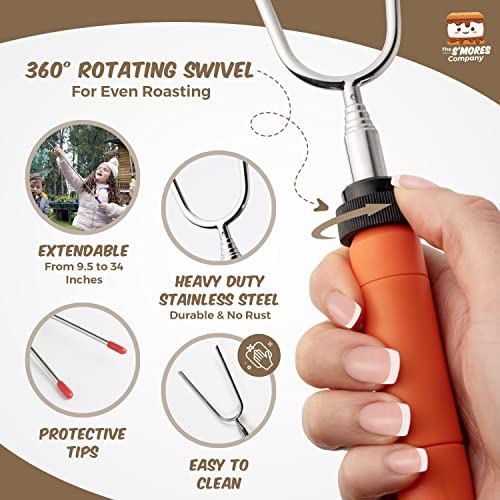The S’mores Company - Marshmallow Roasting Sticks, Telescoping Smores Skewers for Fire Pit with Storage Bag, Hot Dog Roasting Sticks, 34 Inch Long Fork - 5 Pack, Fire Pit Skewers