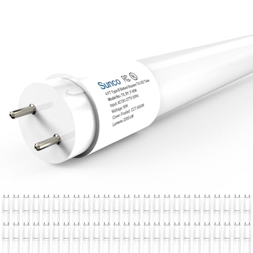 Sunco 12 Pack T8 LED Tubes 4FT Fluorescent Replacement, 48 Inch, 18W, 2200LM, 5000K Daylight, Single Ended Power, Type B, Ballast Compatible, Frosted Lens UL