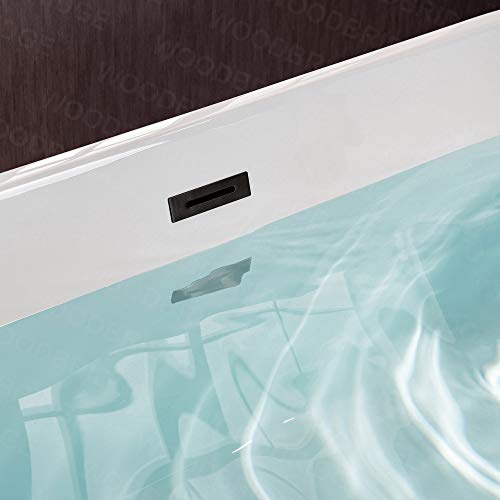WOODBRIDGE 59" Acrylic Freestanding Bathtub Contemporary Soaking White Tub with Matte Black Overflow and Drain,B0014-MB-Drain &O