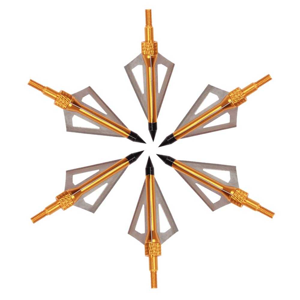 SOPOGER Archery Broadhead 100 Grain Hunting Arrow Tips Arrow Heads 3 Blades Arrow Broadheads Screw-in for Crossbow Compound Bow(6 Pack) (Gold)