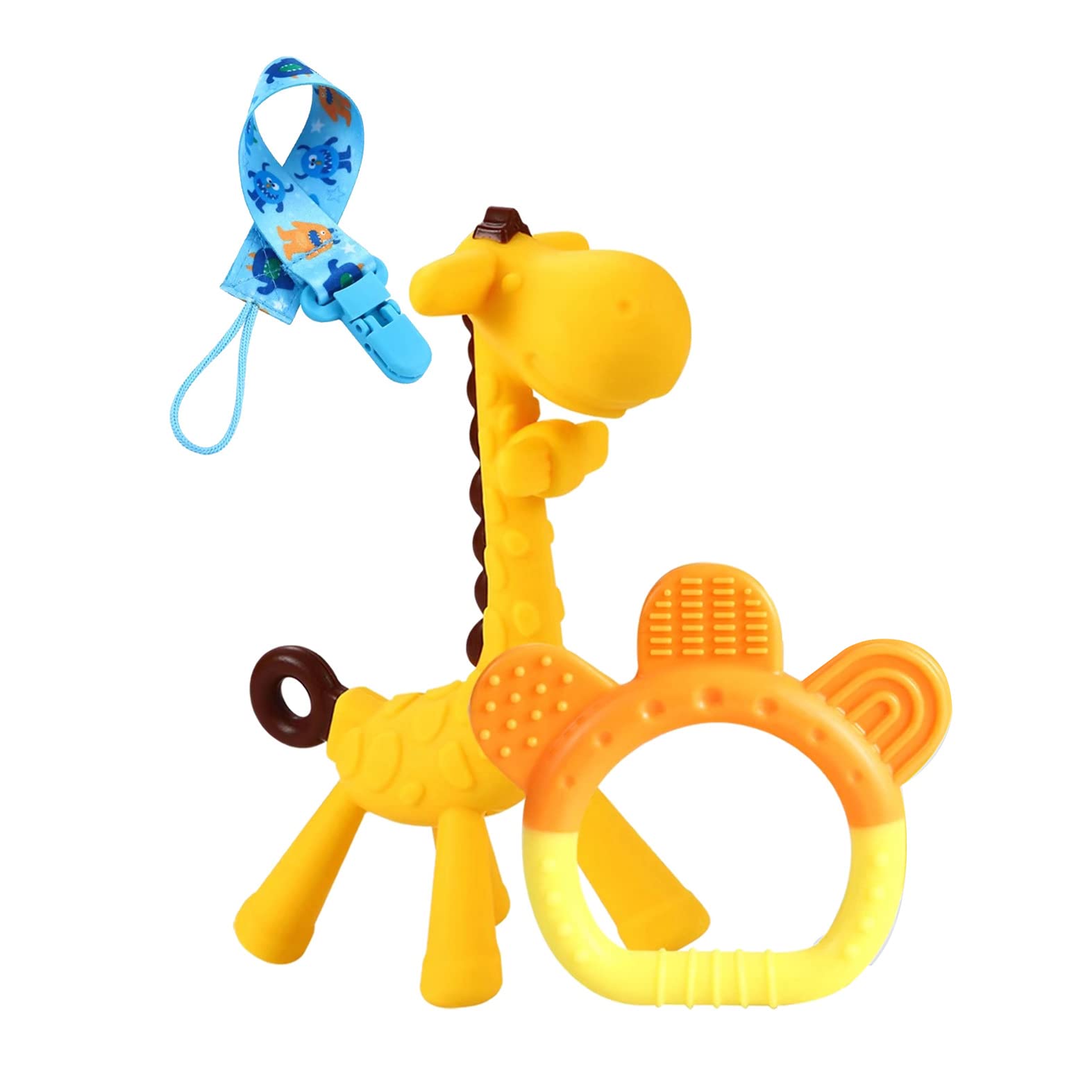 PandaEar 3PCS Soothing Teether Set, BPA Free Chew Toys Natural Freezer Safe for Babies Infants Toddlers, Teething Ring, Giraffe Pacifier Teether