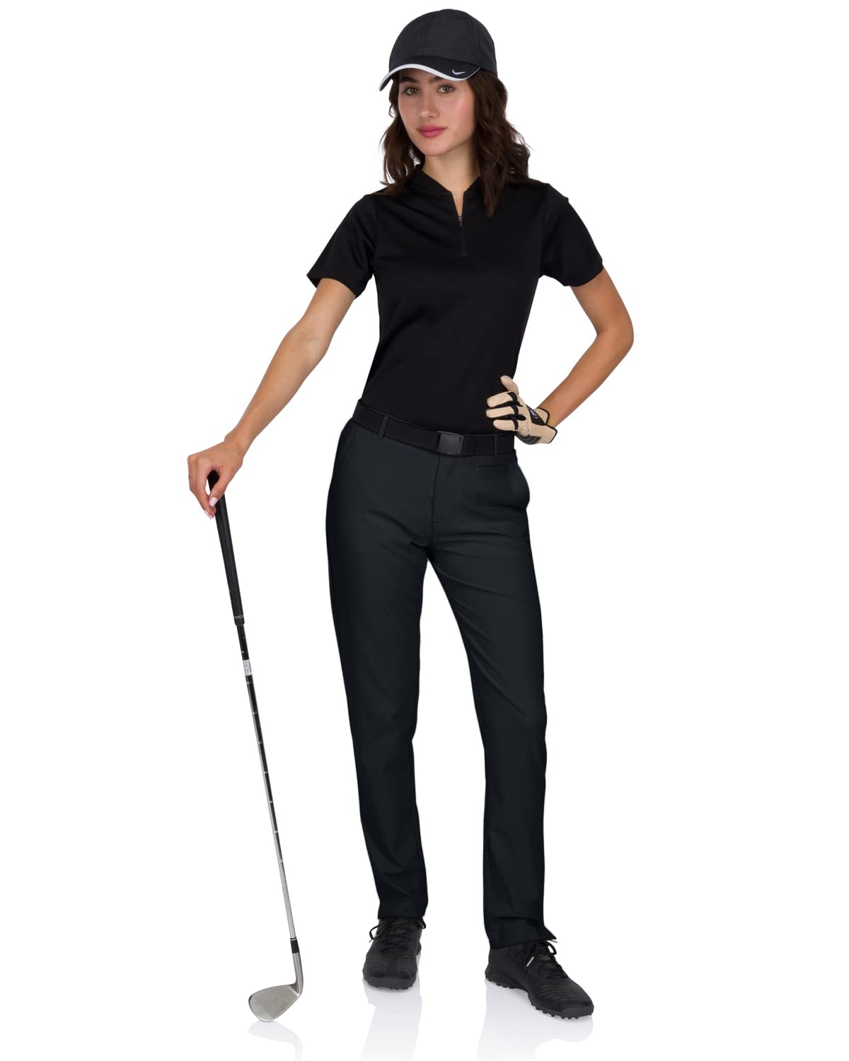 Three Sixty Six Women’s Quick Dry Golf Pants 30 Inch Inseam - Lightweight 4-Way Stretch, Moisture Wicking, Anti-Odor, UPF 50+ Jet Black