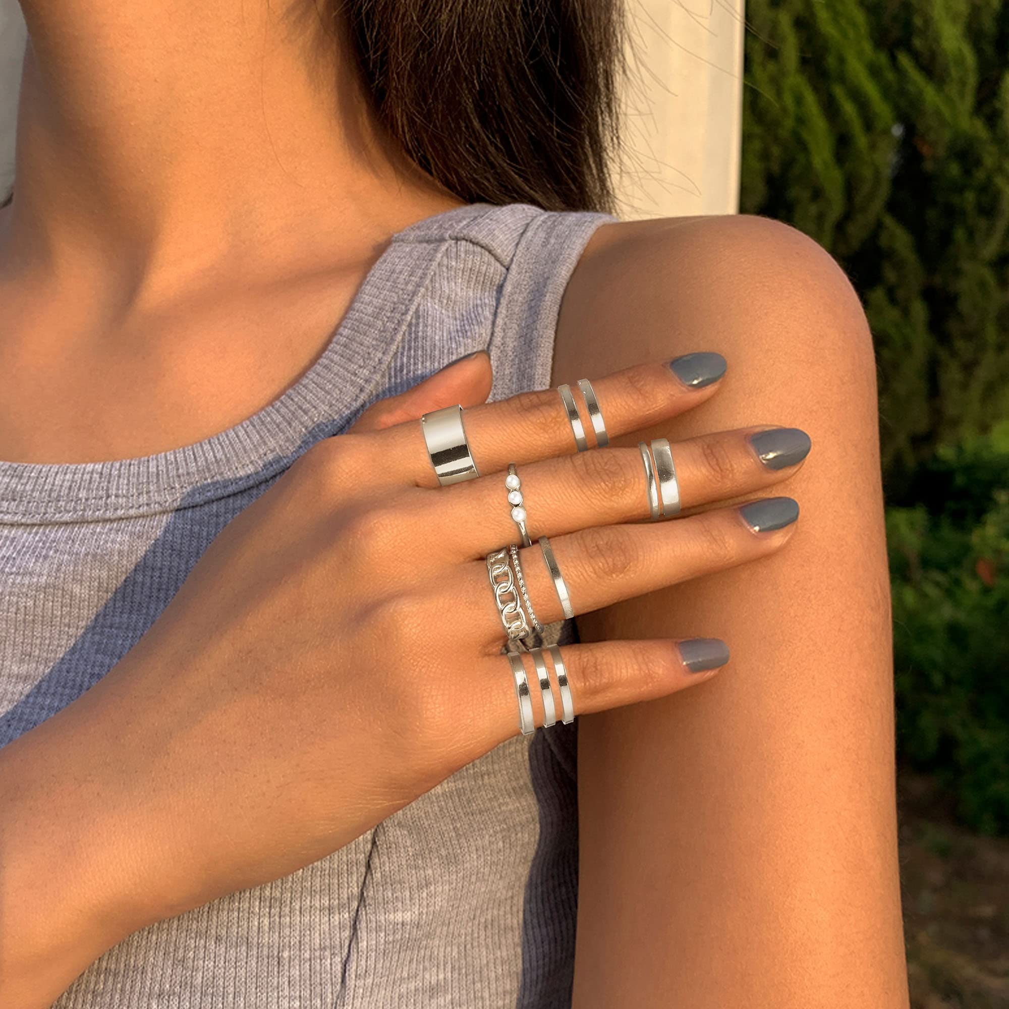 UBGICIG 70 PCS Knuckle Rings for Women, Vintage Stackable Rings for Women Egirls, Bohemian Midi Rings, Boho Heart Butterfly Snake Crystal Pearl Stacking Rings Set