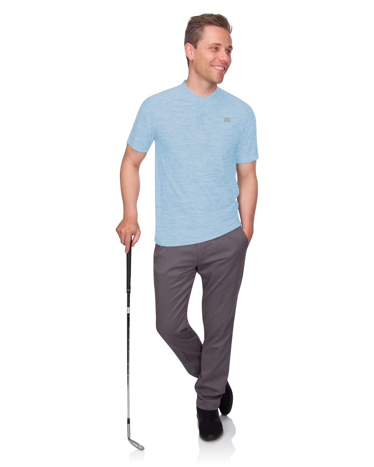 Three Sixty Six Collarless Golf Shirts for Men - Quick Dry Short Sleeve T-Shirt with 4-Way Stretch Fabric & UPF 30 Camo Green