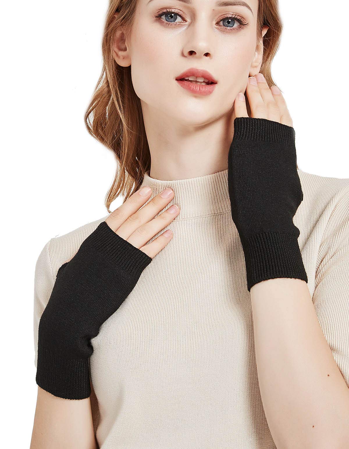 Novawo Wool Blend Fingerless Gloves Soft Arm Warmers Flexible Typing Gloves