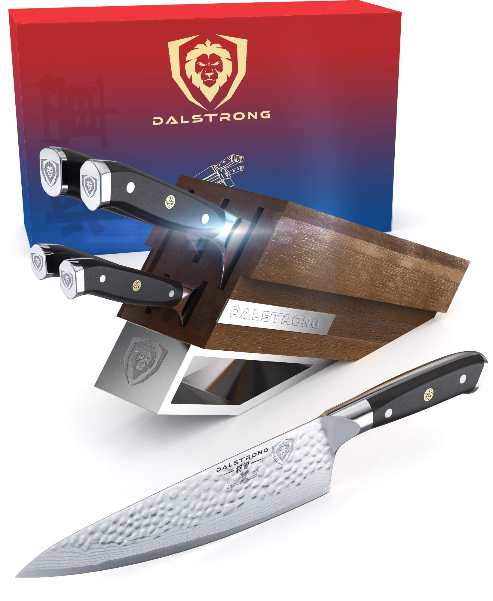 The Shogun Series X 5-Piece Knife Block Set Bundled with The Dalstrong Premium Whetstone Kit - #1000/#6000 Grit with Stand