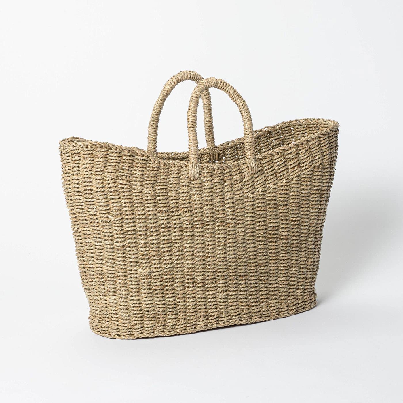 Threshold Collection 19" x 9" x 16" Large Tapered Oval Seagrass Basket Natural